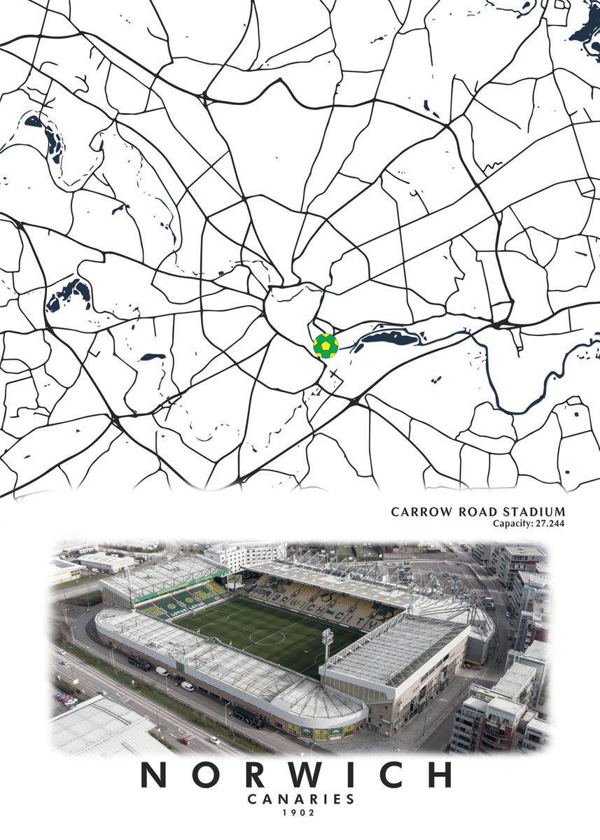 'Norwich Carrow Road ' Poster, picture, metal print, paint by Yates ...
