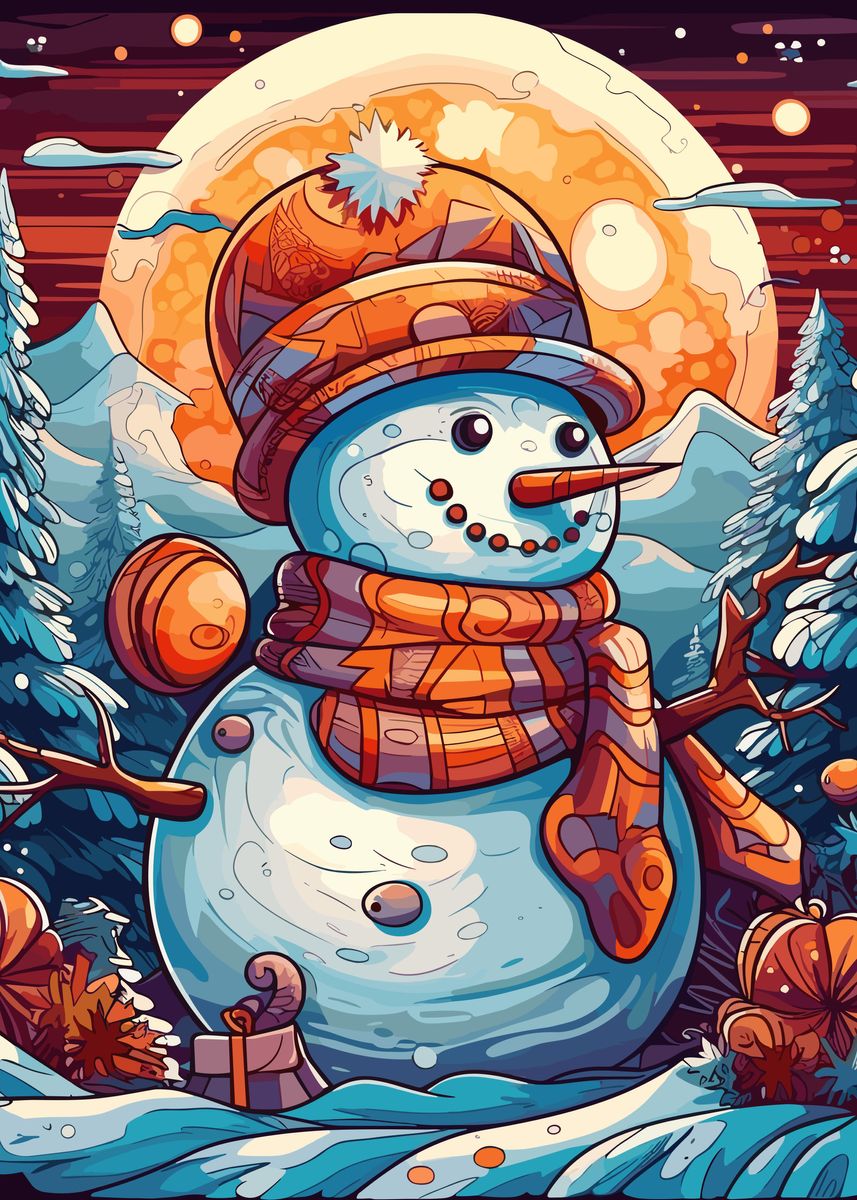 'Snowman winter christmas' Poster, picture, metal print, paint by ...