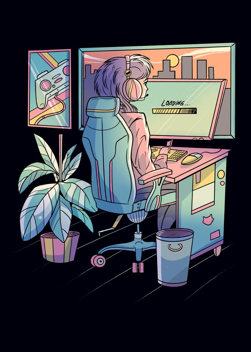 'Anime Gamer Girl Vaporwave' Poster, picture, metal print, paint by ...