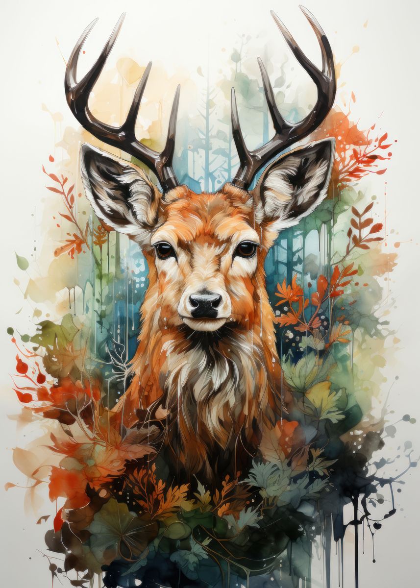 'Deer portrait' Poster, picture, metal print, paint by Byrdyak | Displate