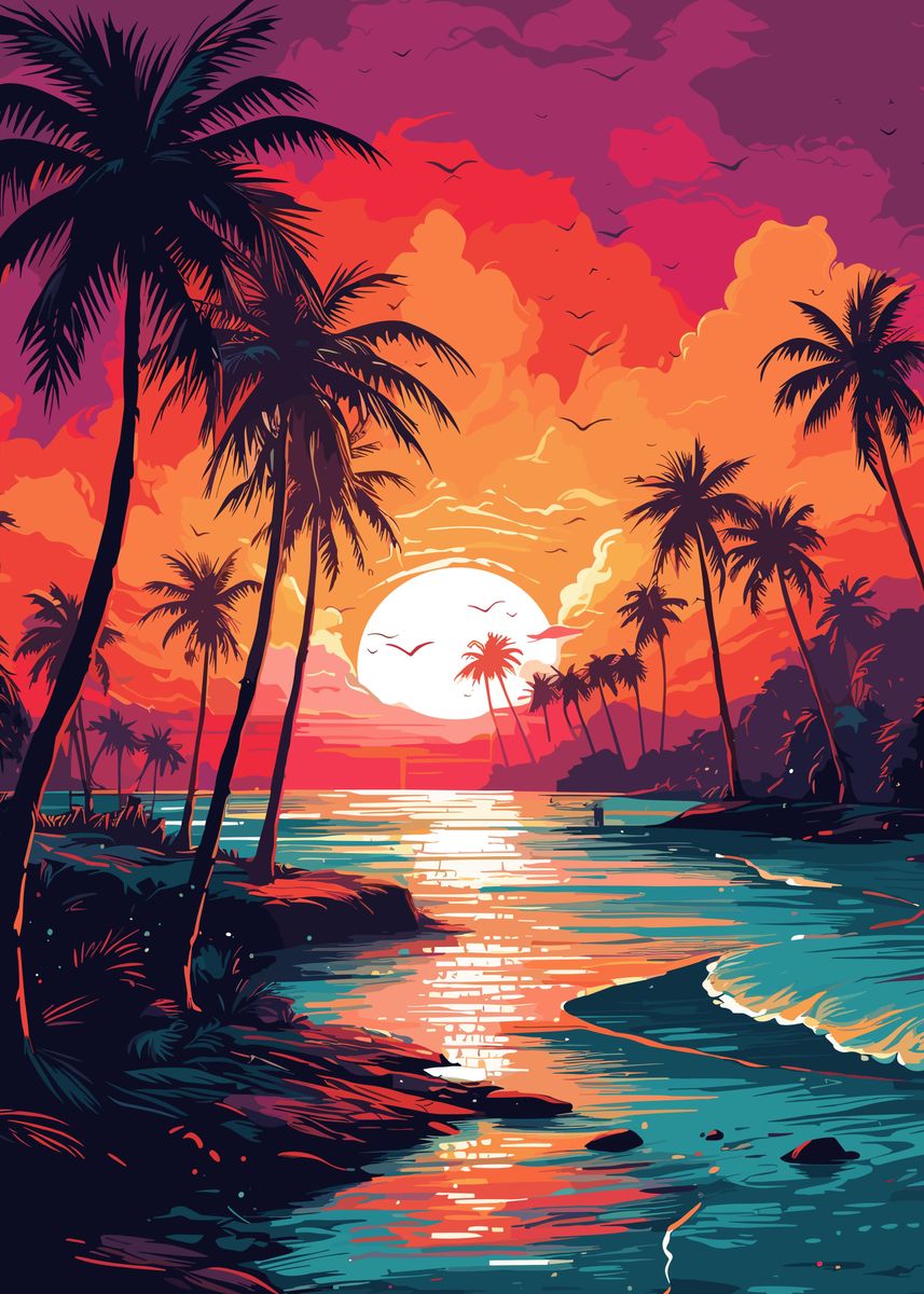 'Beautiful Beach Sunset' Poster, picture, metal print, paint by Richard ...