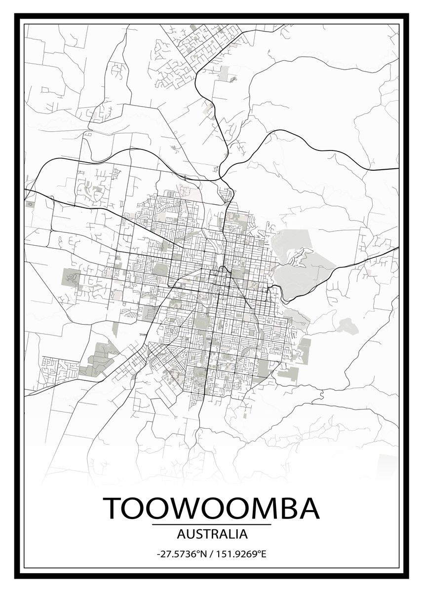 'Toowoomba White City Map' Poster, picture, metal print, paint by Wall ...
