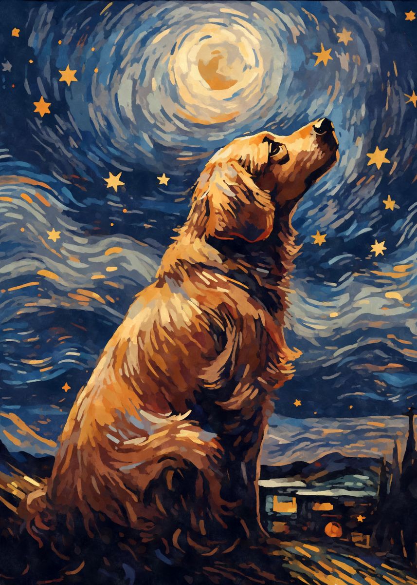 ' Golden Retriever Night' Poster, picture, metal print, paint by Masaki ...