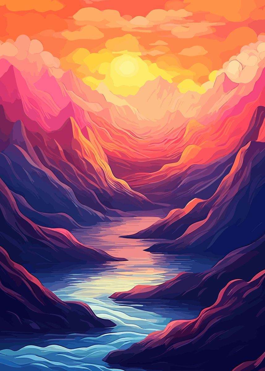 'Abstract River Landscape' Poster, picture, metal print, paint by ...