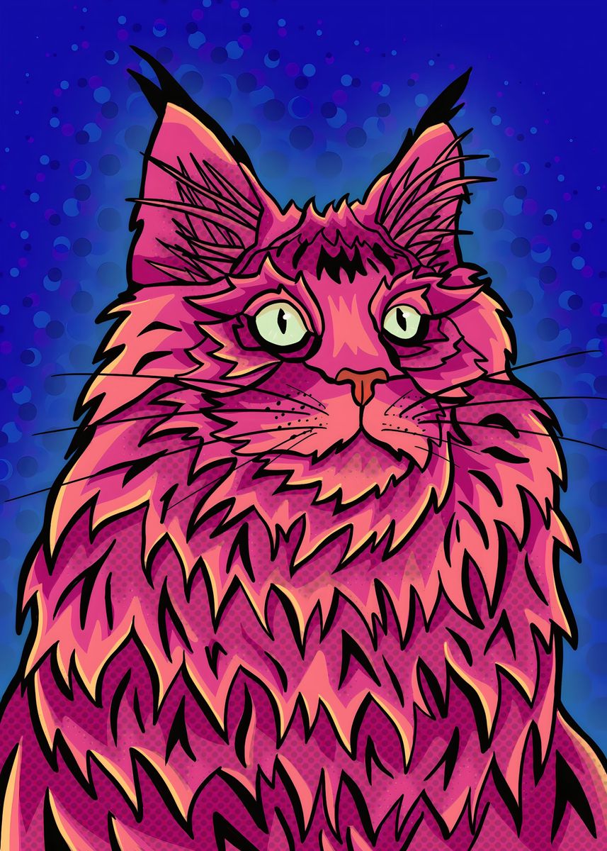 'Bright pink vibrant cat' Poster, picture, metal print, paint by Sarah ...