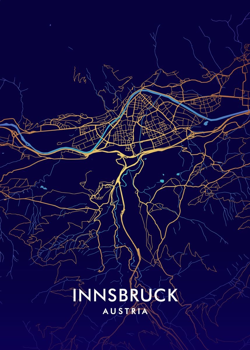 'Innsbruck Map' Poster, picture, metal print, paint by Miracle Studio ...