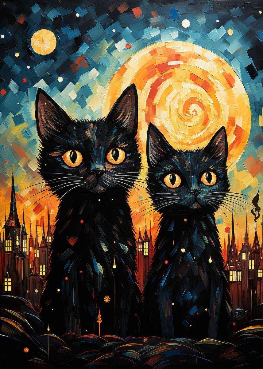 'Cats Under the Stars' Poster, picture, metal print, paint by Craig ...