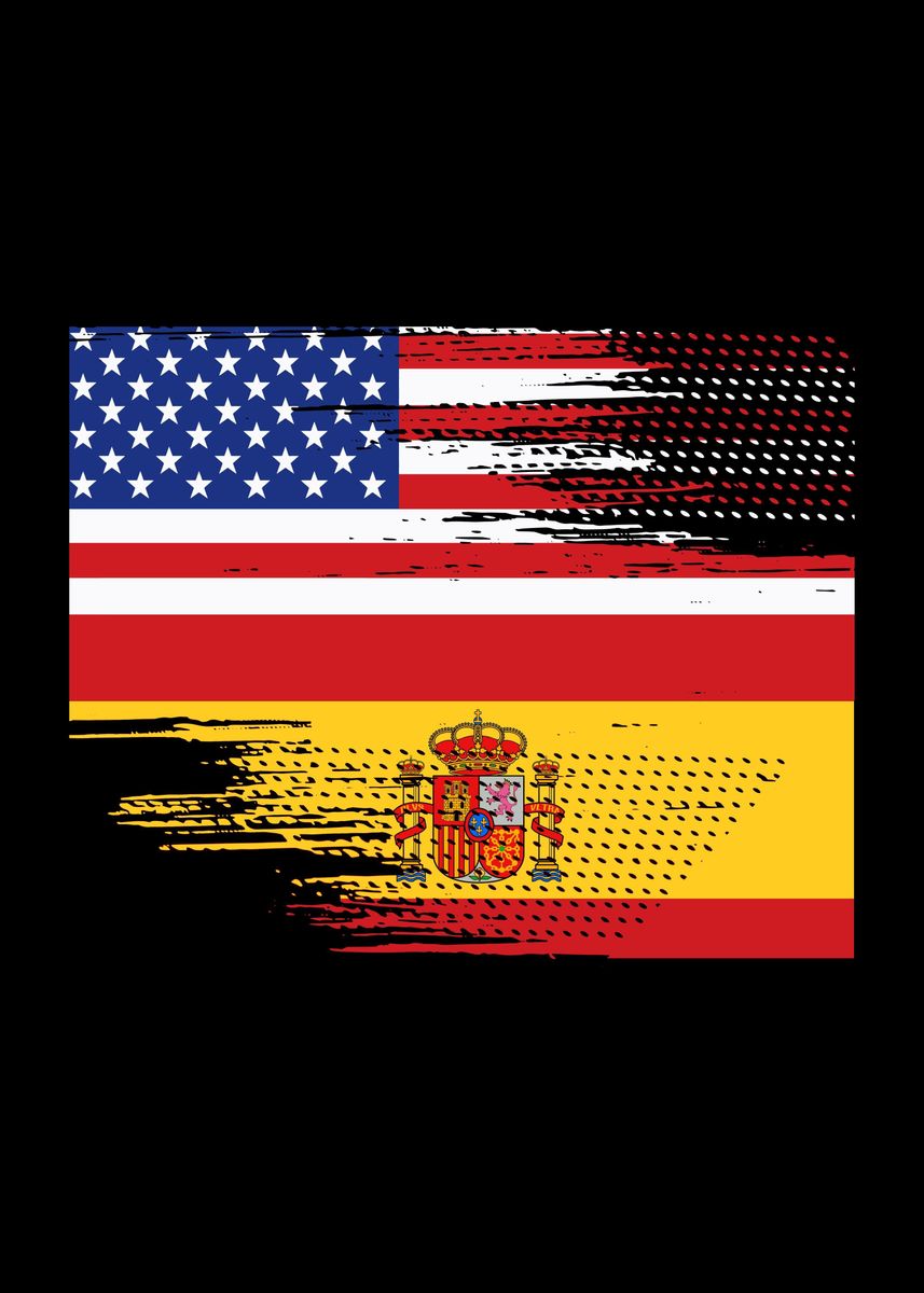 'USA Spain Flag' Poster, picture, metal print, paint by FunnyGifts ...