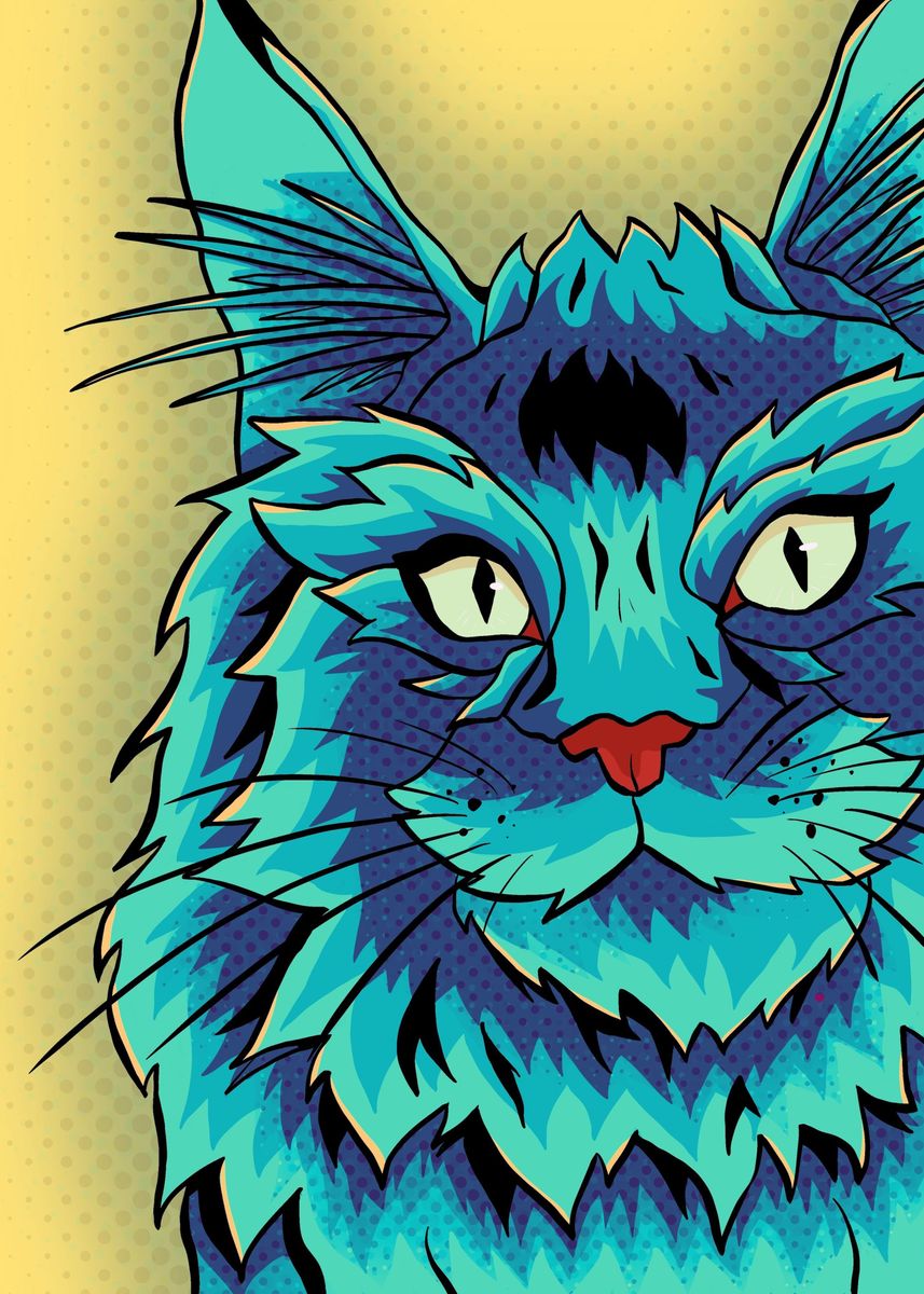 'Blue abstract pop art cat' Poster, picture, metal print, paint by ...