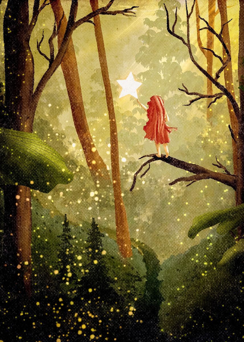 'girl picking stars' Poster, picture, metal print, paint by Travel ...
