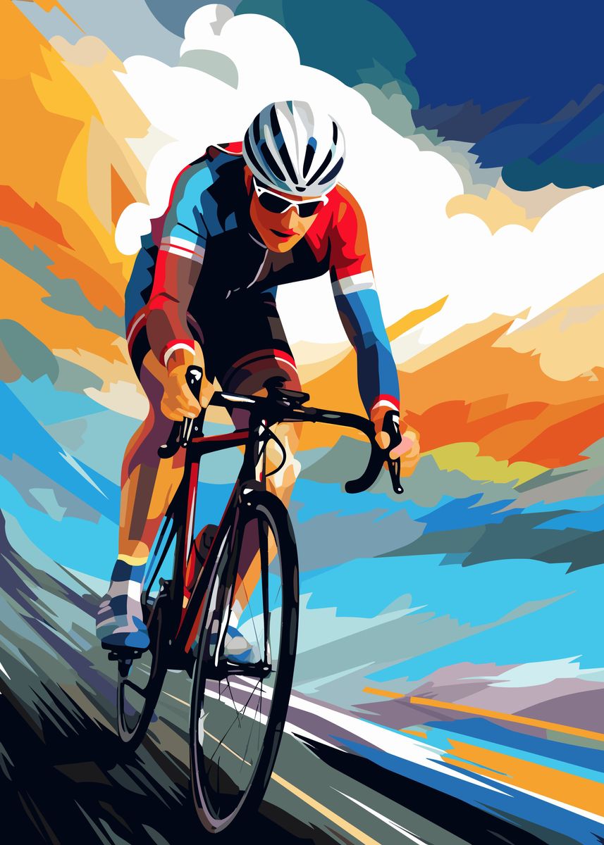'Cyclist cycling' Poster, picture, metal print, paint by Mesh | Displate