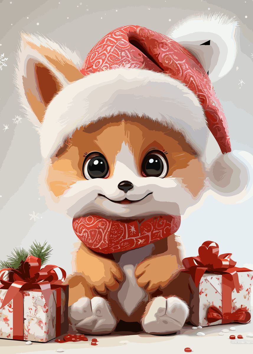 'fluffy cute in Christmas' Poster, picture, metal print, paint by Mariano Mayert | Displate