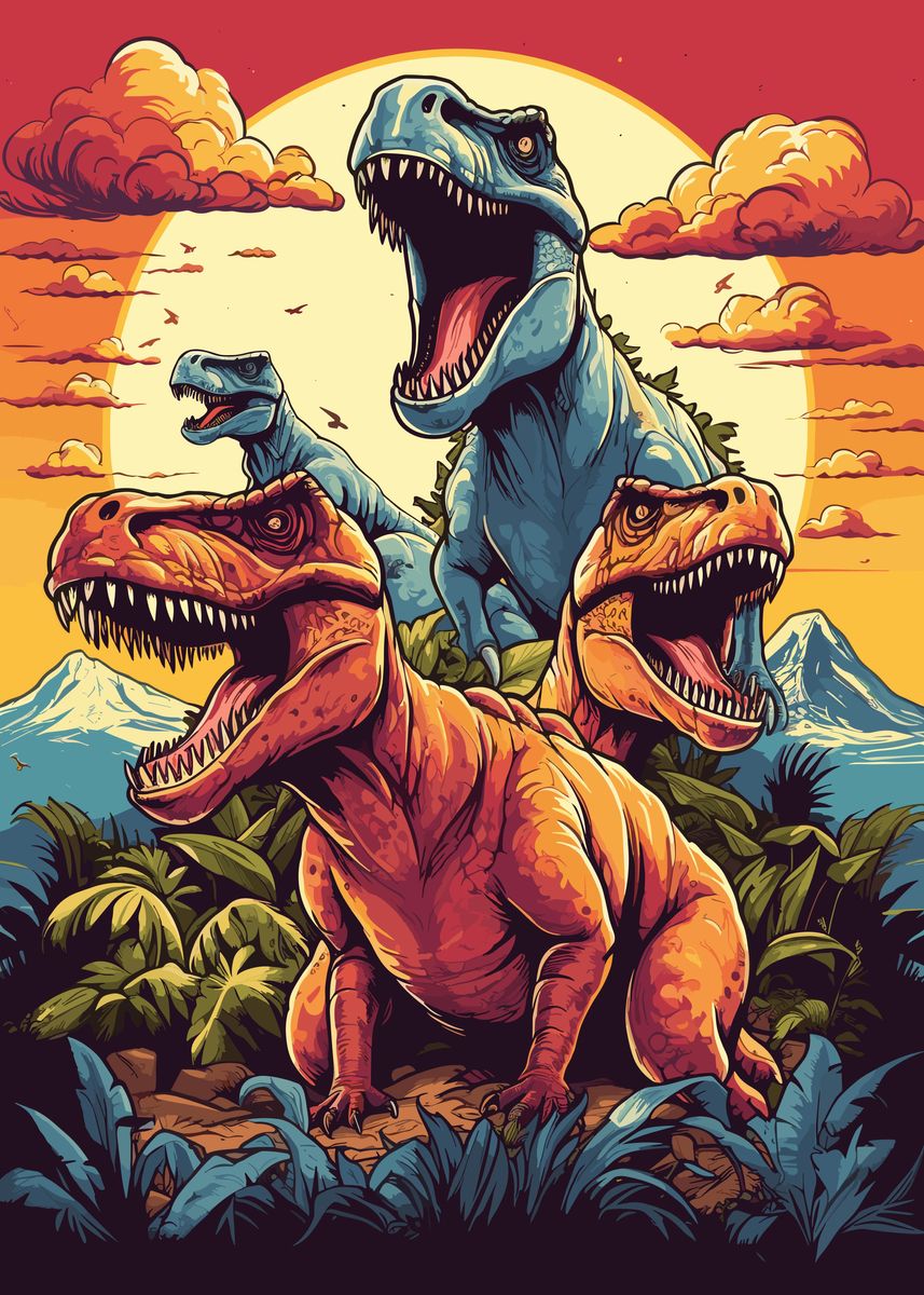 'Vintage Dinosaur T Rex' Poster, picture, metal print, paint by Oriana ...