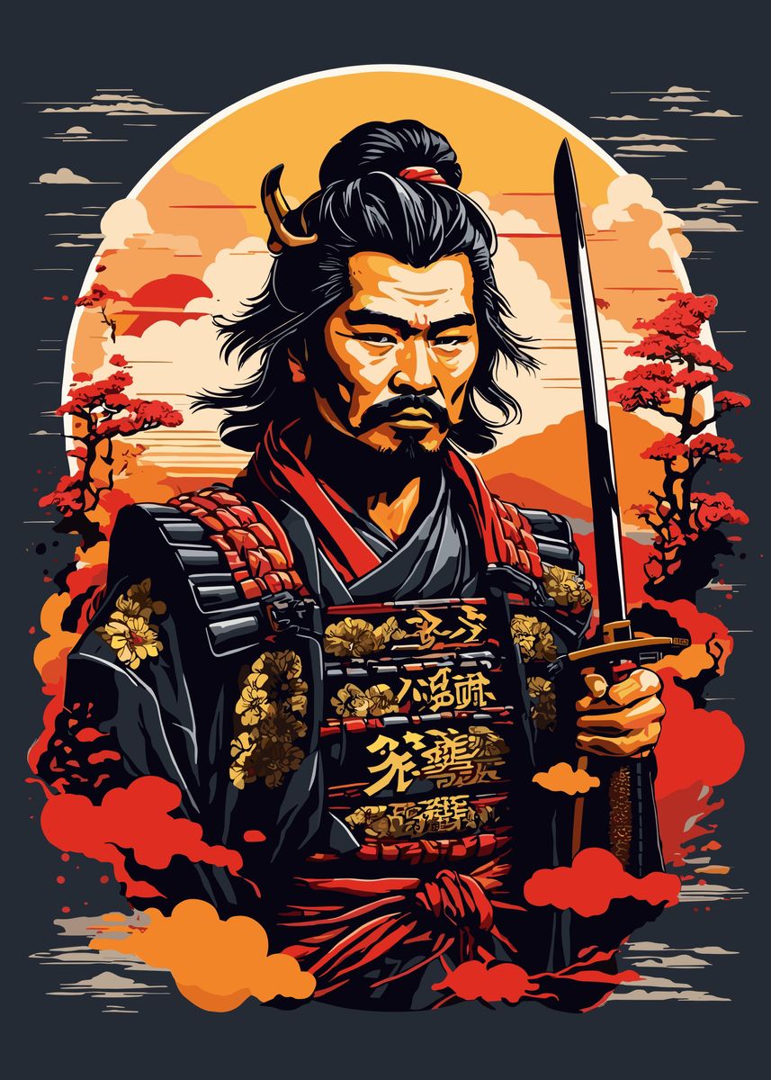 'male samurai and his sword' Poster, picture, metal print, paint by ...