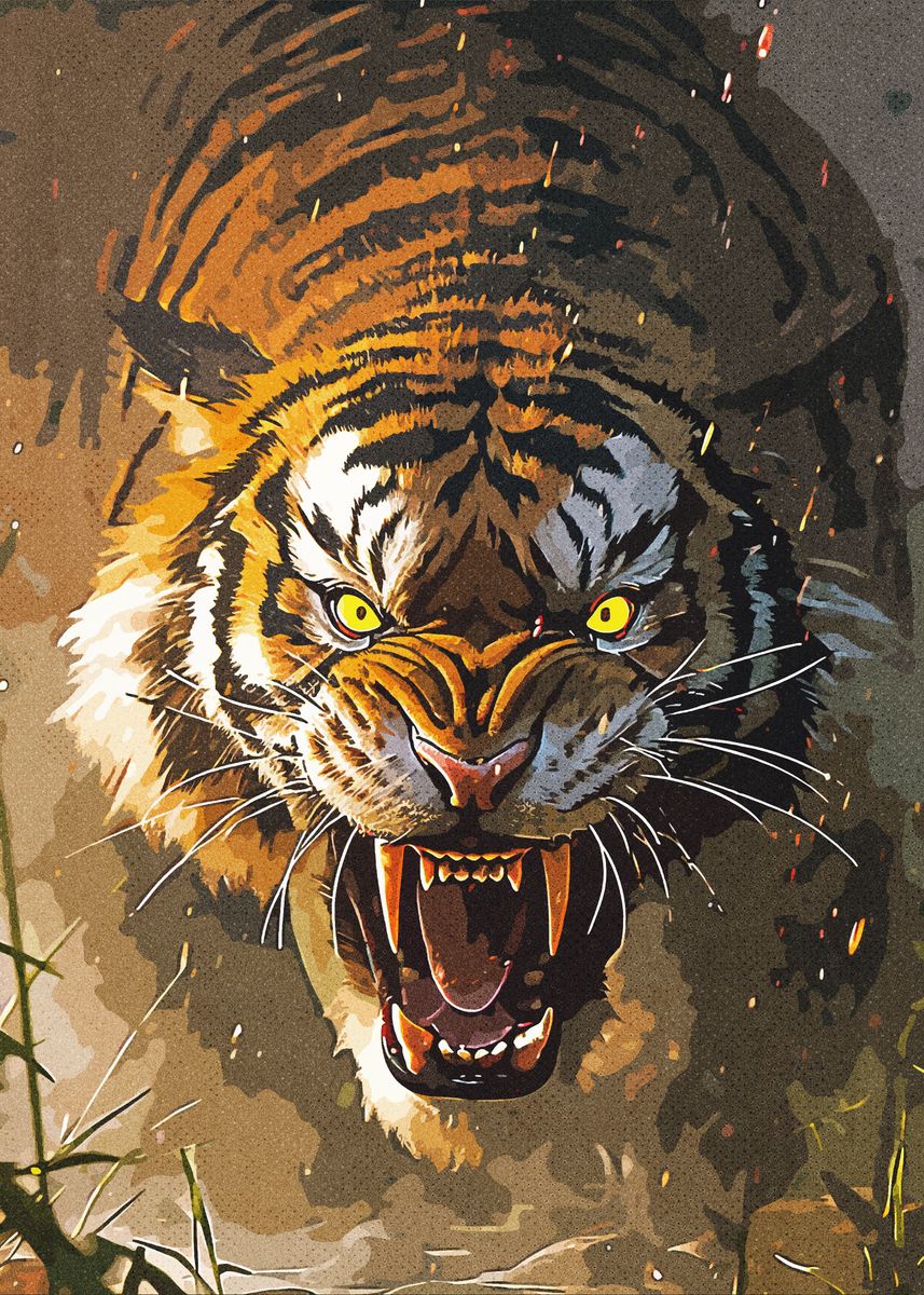 'Tiger Angry Vintage' Poster, picture, metal print, paint by Fachrul ...