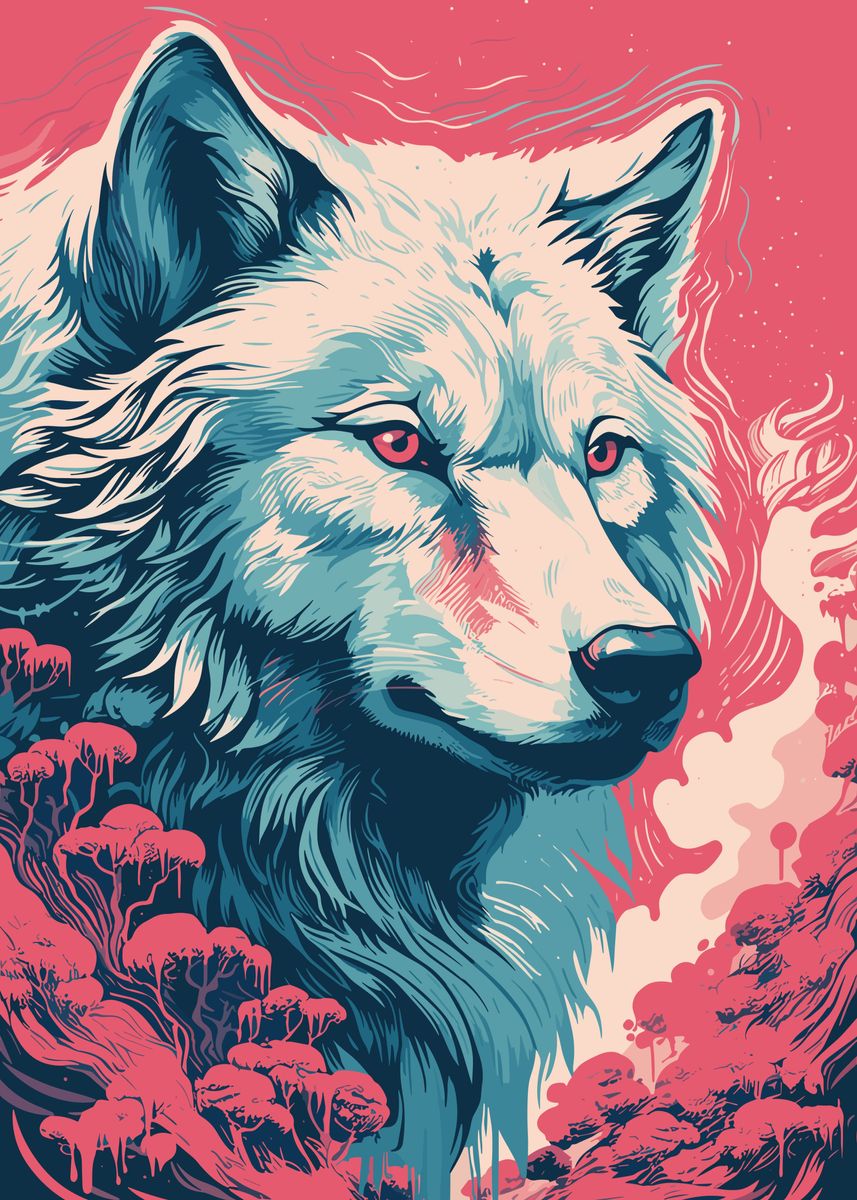 'Wolf Risograph Animal' Poster, picture, metal print, paint by Oliver Ben | Displate