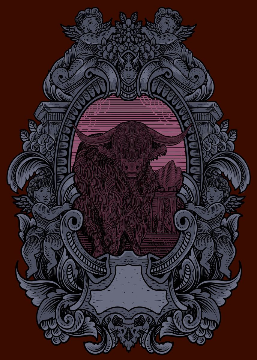 ' vintage bull ' Poster, picture, metal print, paint by ichimdp | Displate