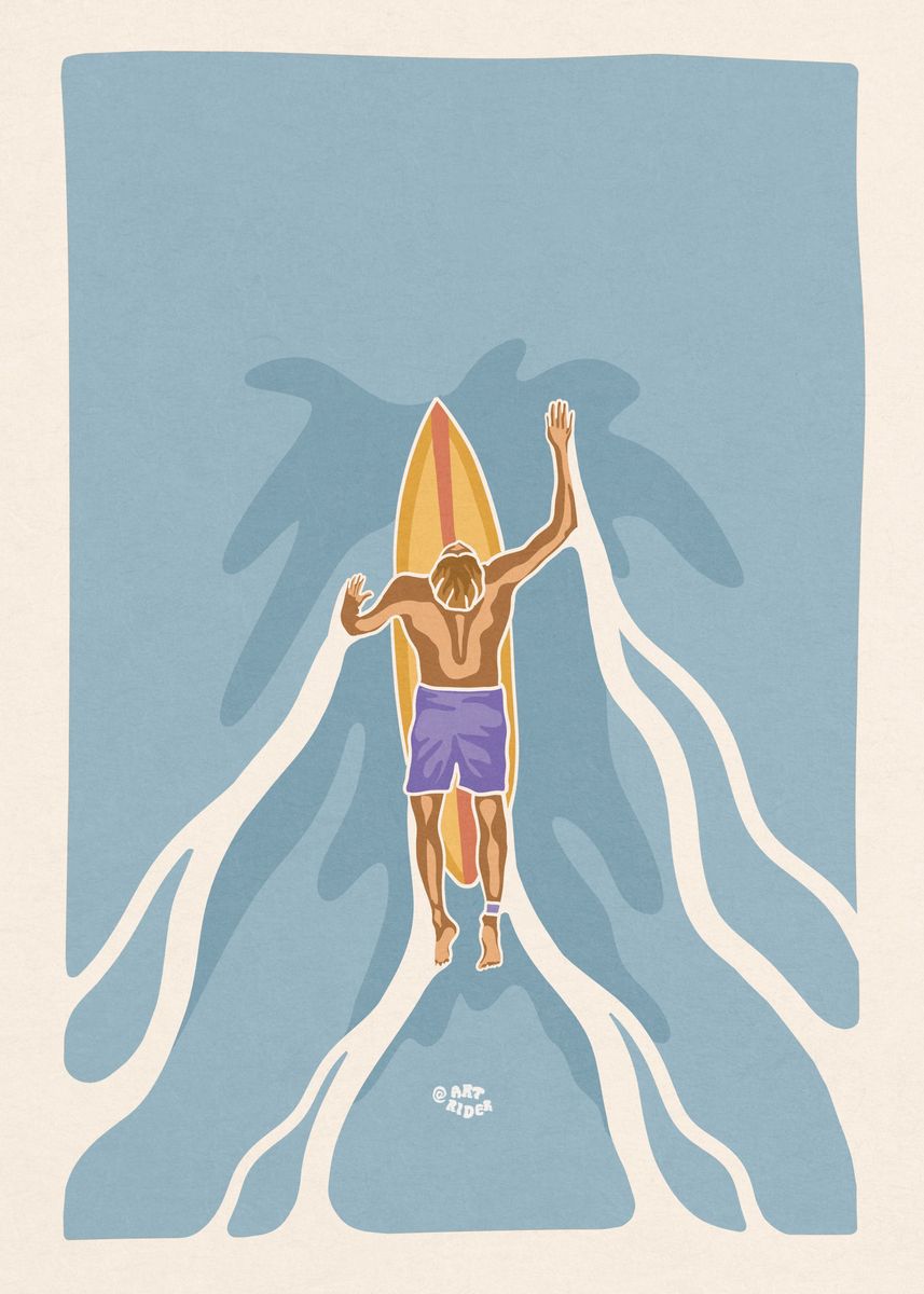 'Surfer paddle' Poster, picture, metal print, paint by Franck Dagrau ...