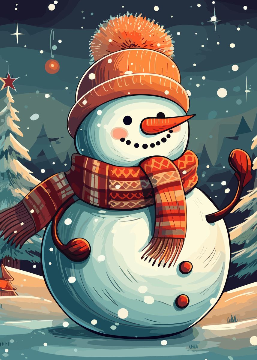 'Snowman winter christmas' Poster, picture, metal print, paint by ...
