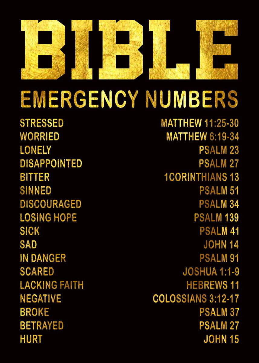 'Bible Emergency Numbers' Poster, picture, metal print, paint by ...