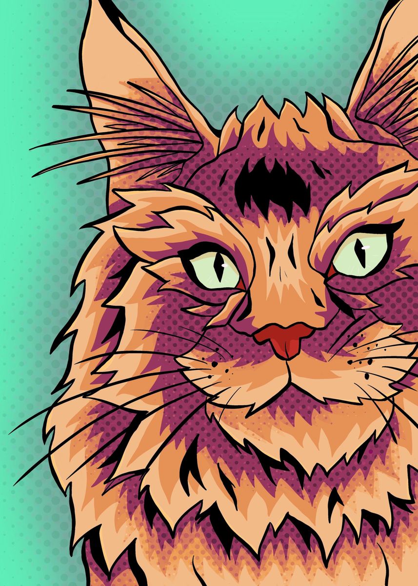 'Warm abstract pop art cat' Poster, picture, metal print, paint by ...