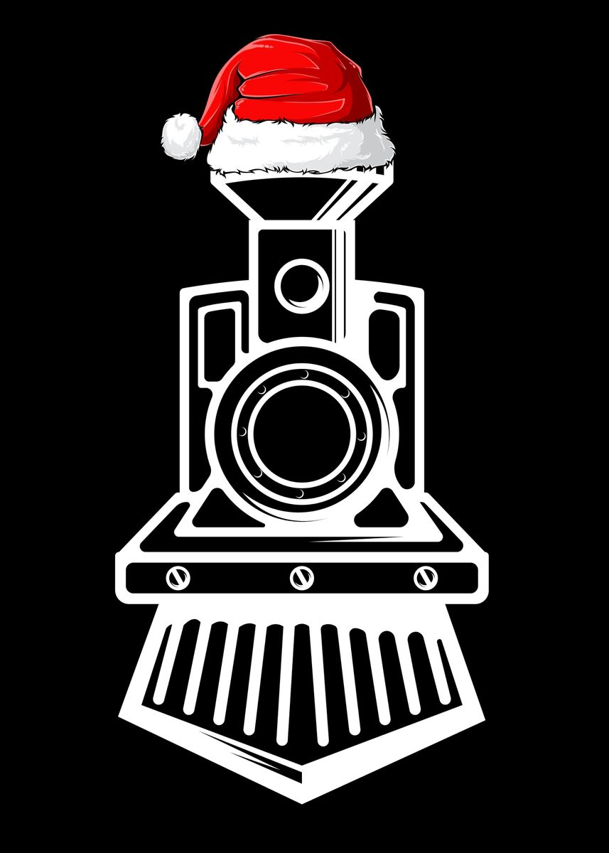'Xmas Santa Hat Model Train' Poster, picture, metal print, paint by ...