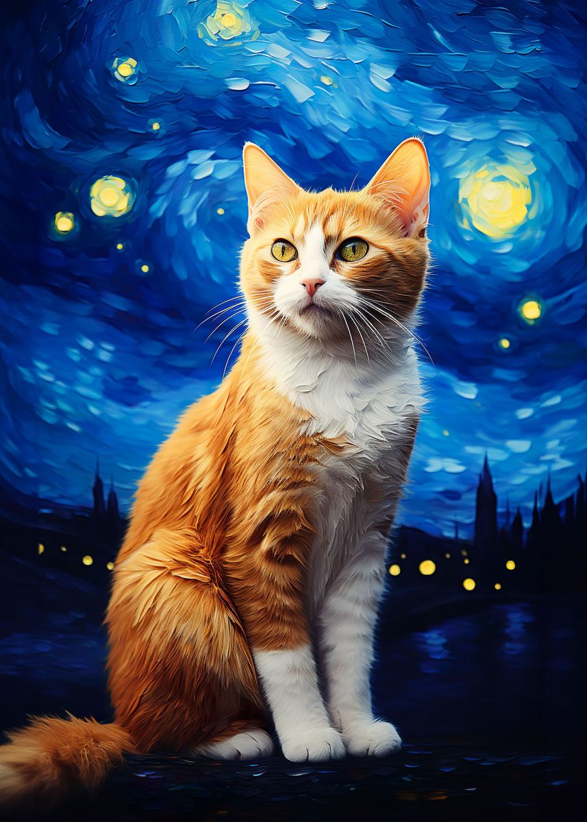 'Cat van gogh' Poster, picture, metal print, paint by Veraaaa | Displate