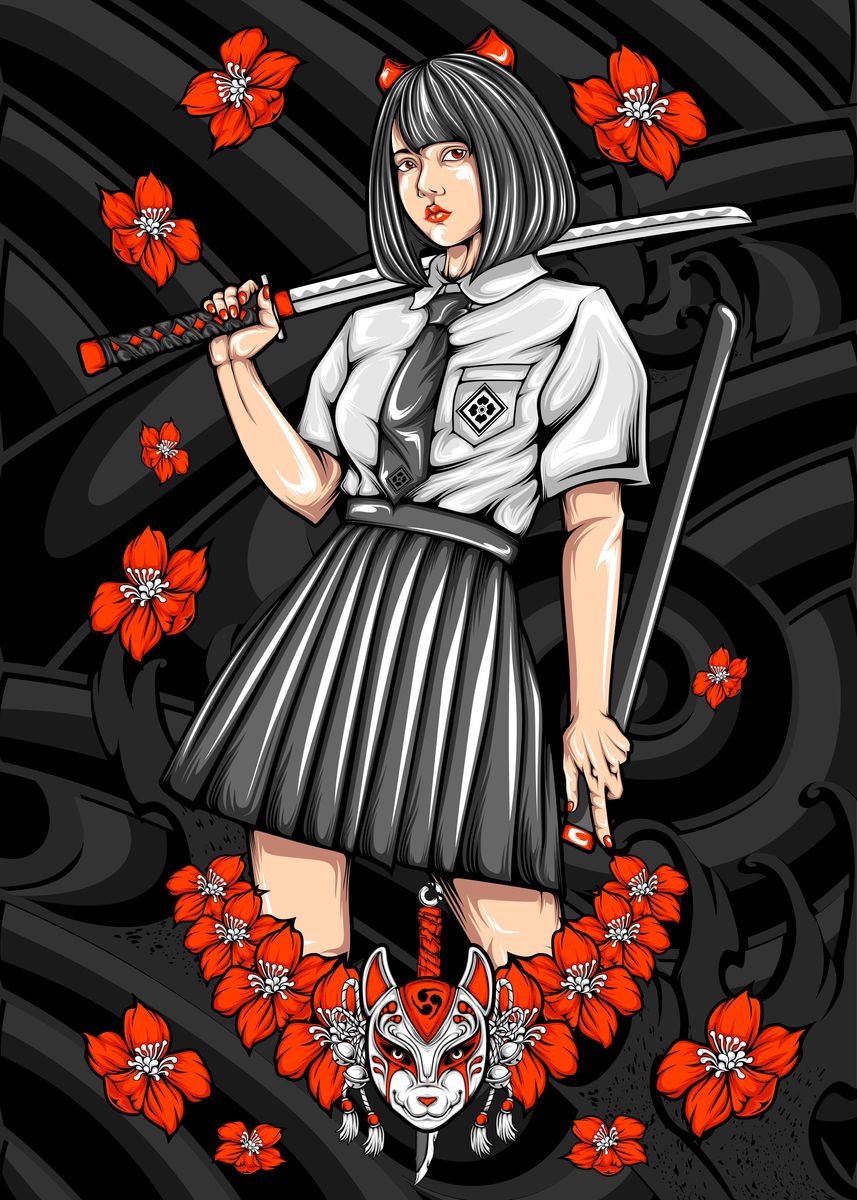 'samurai school girl' Poster, picture, metal print, paint by Cyborg ...