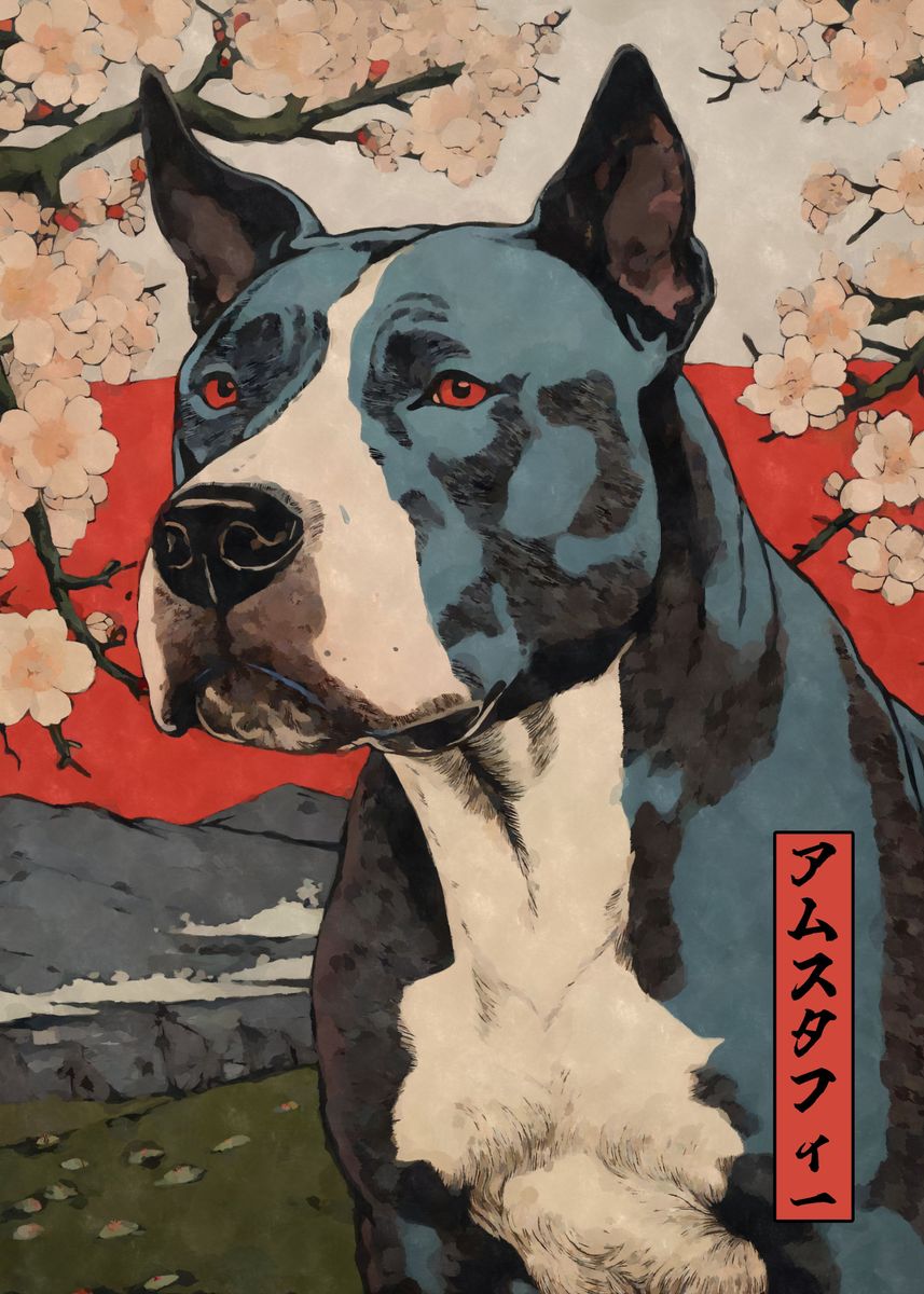 'Amstaff Woodblock Print' Poster, picture, metal print, paint by Masaki ...