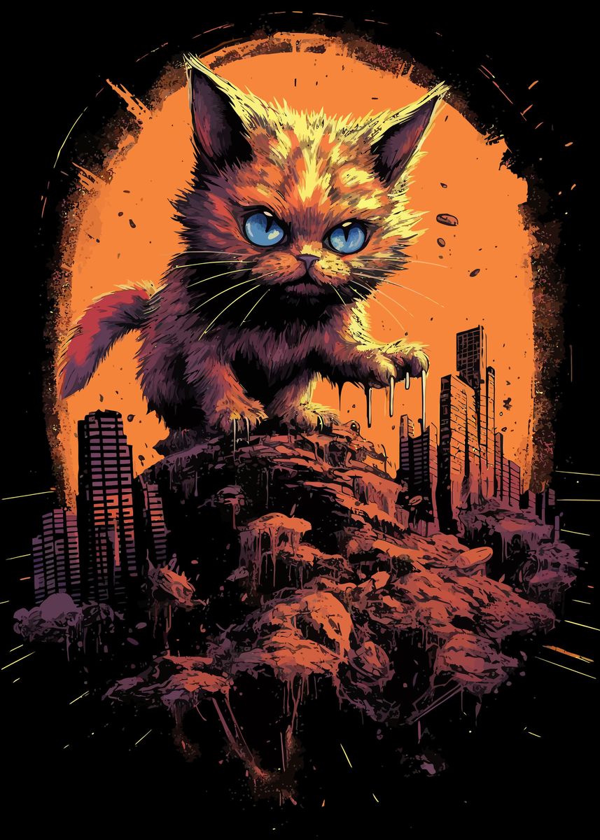'Cat War' Poster, picture, metal print, paint by Tom Cage | Displate