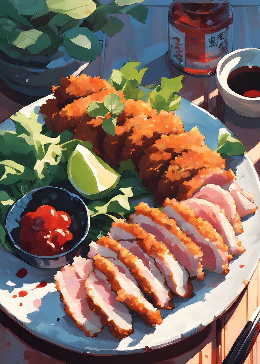 'Tonkatsu' Poster, picture, metal print, paint by Kimiko Studio | Displate