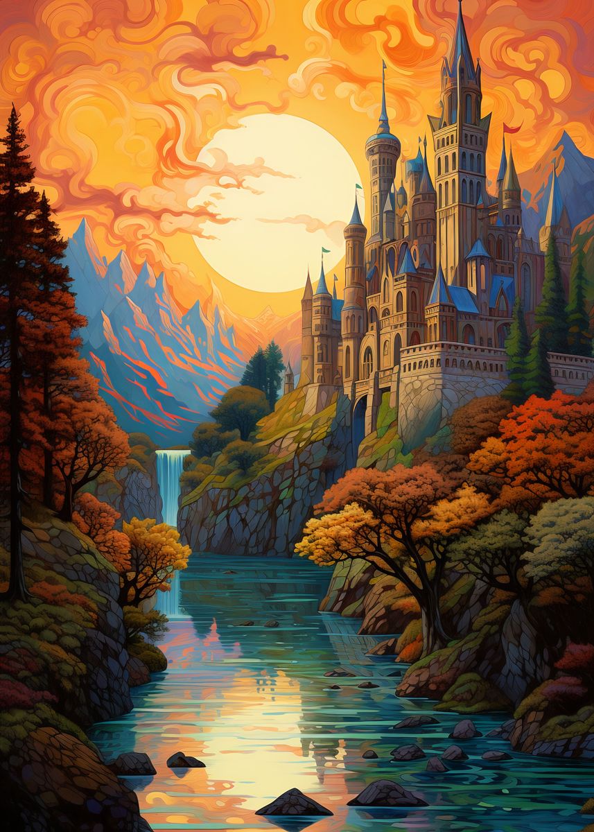 'Castle By The Rivers Edge' Poster by Polymath Prints | Displate