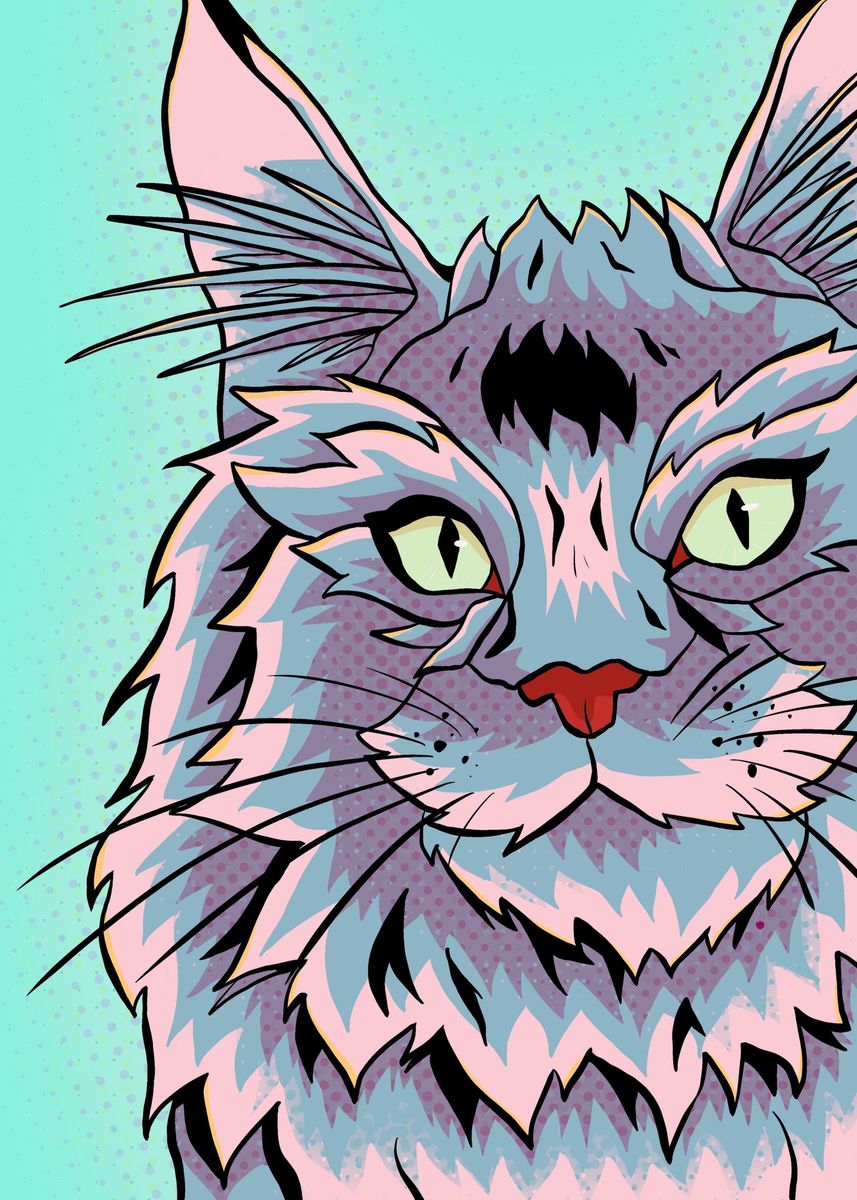 'Lilac abstract pop art cat' Poster, picture, metal print, paint by ...