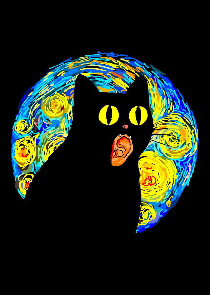 'Starry Cat' Poster, picture, metal print, paint by Savinda | Displate