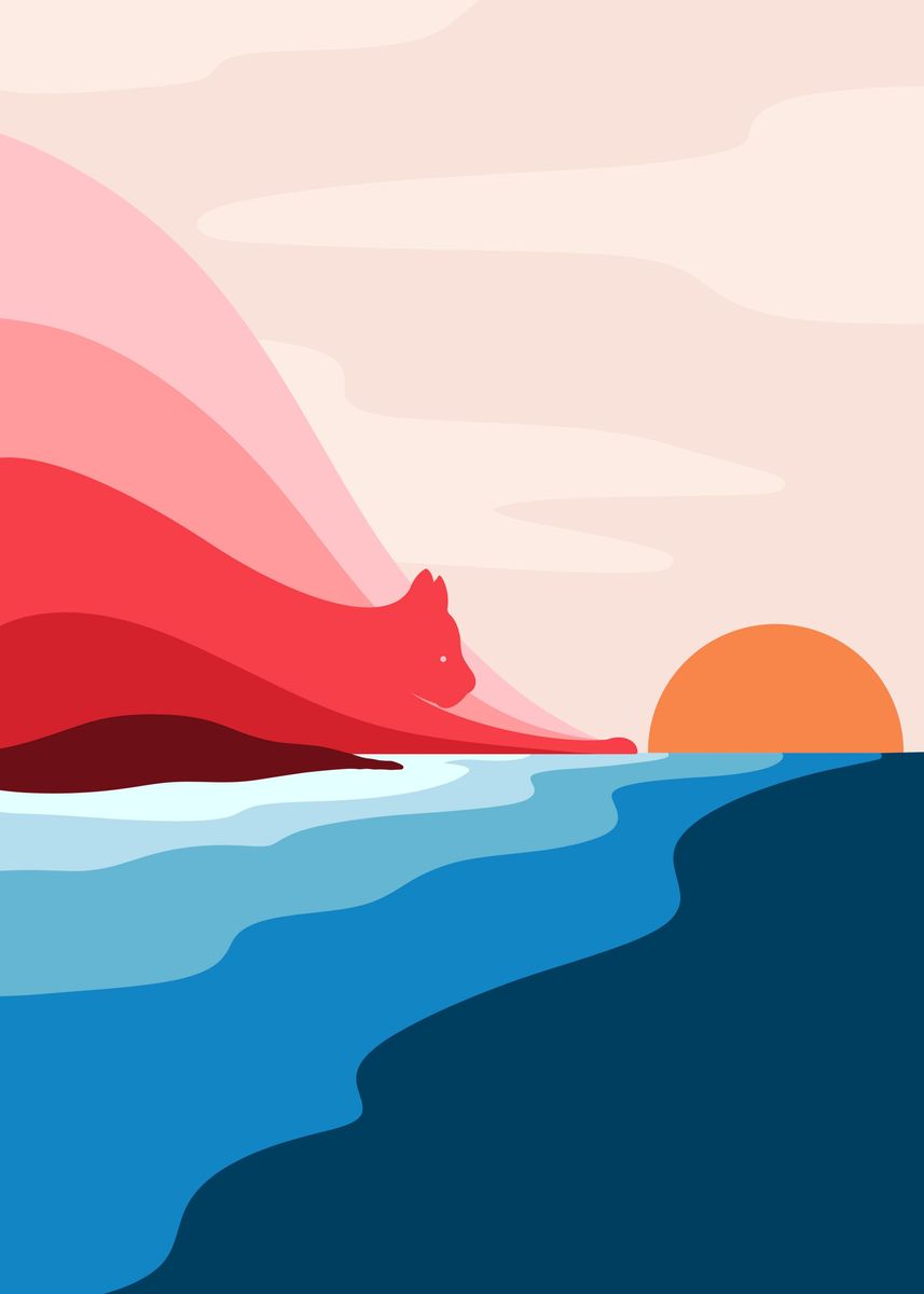 'Minimal Cat sunrise' Poster, picture, metal print, paint by Aiden ...