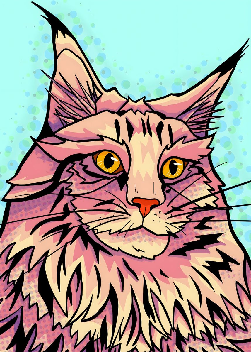 'Handsome pink maine coon' Poster, picture, metal print, paint by Sarah ...