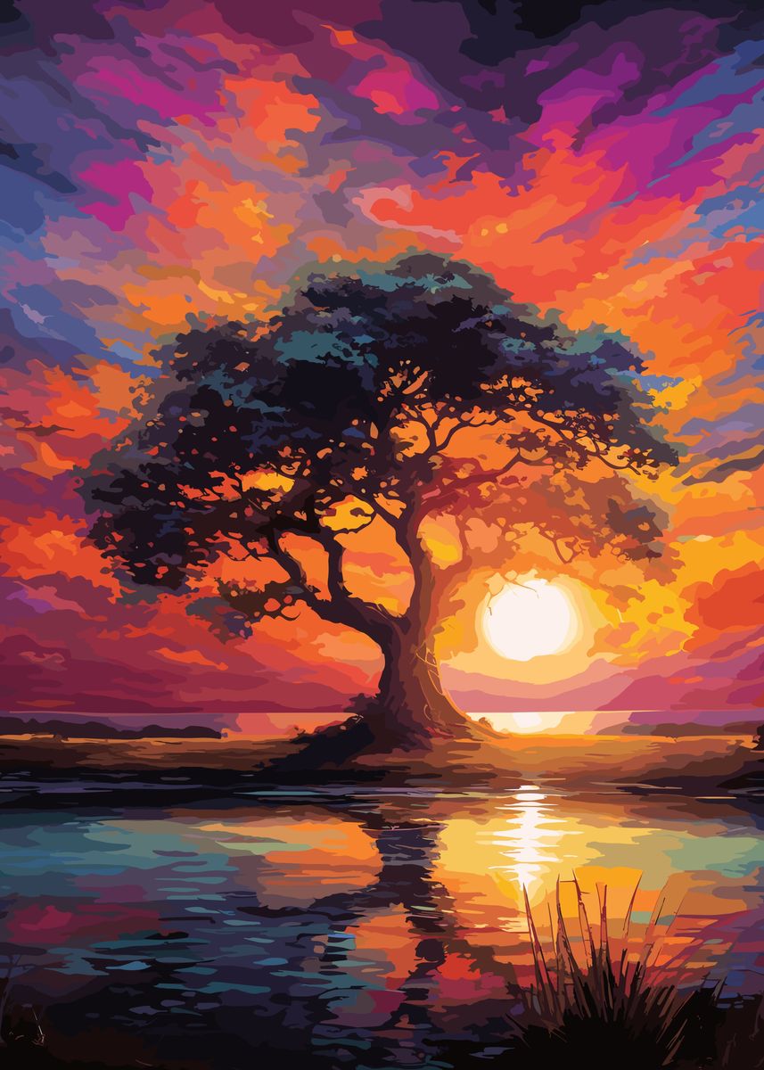 'Beautiful Tree Sunset' Poster, picture, metal print, paint by Richard ...