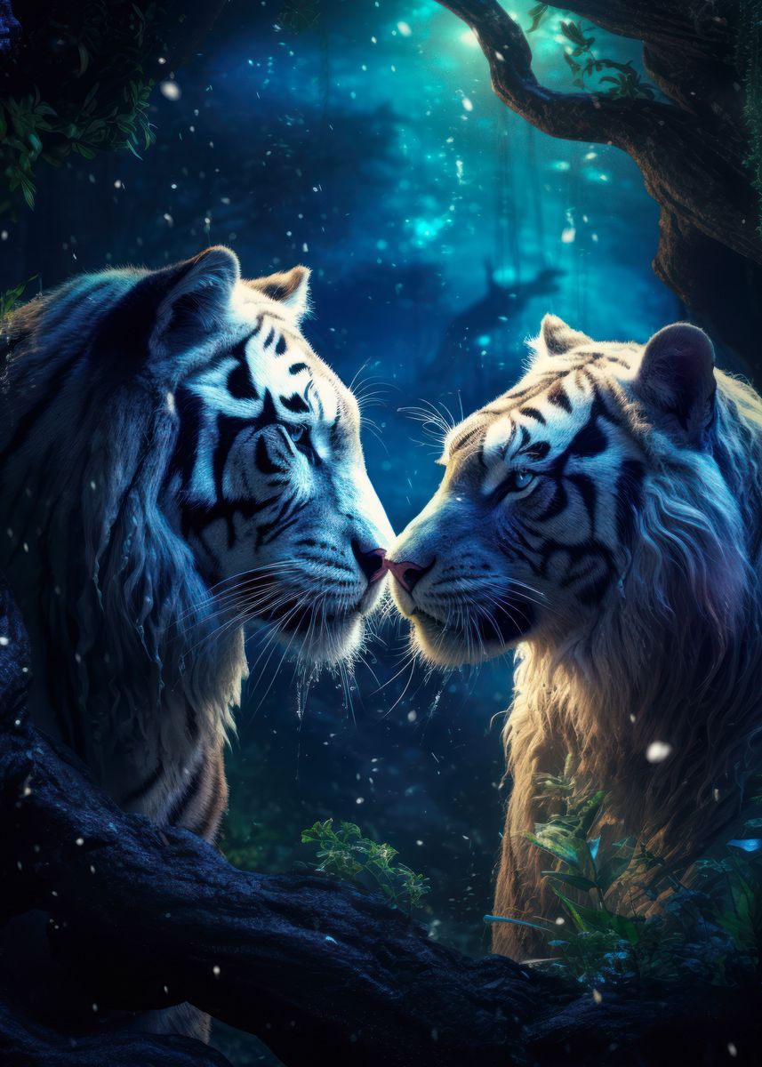 'tiger and tigress in love' Poster, picture, metal print, paint by Adel ...
