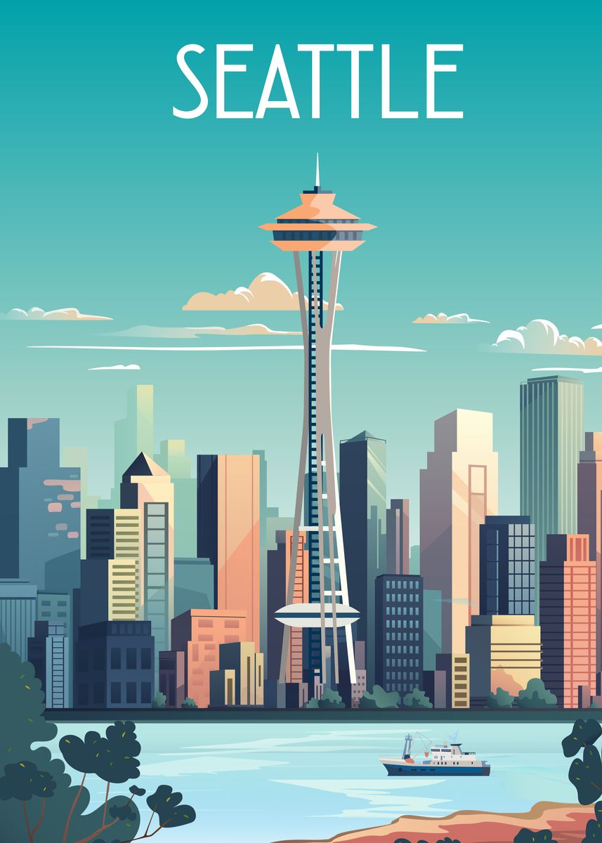 'Seattle ' Poster, picture, metal print, paint by Caravan Studio | Displate