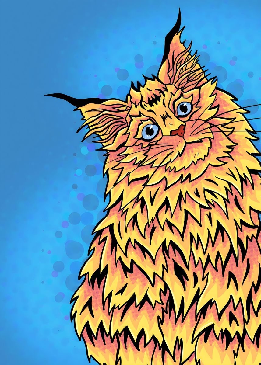 'Yellow curious cat' Poster, picture, metal print, paint by Sarah Impey ...