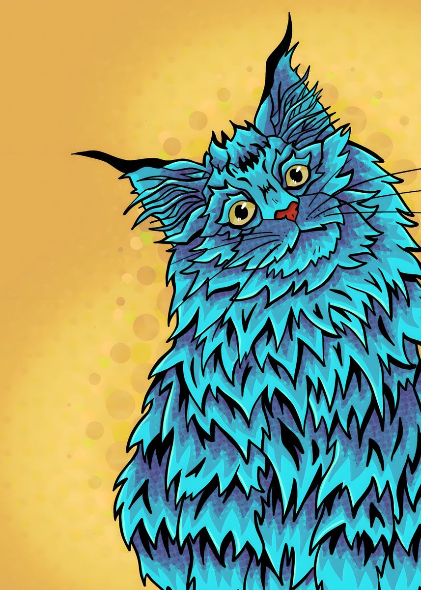 'Light blue curious cat' Poster, picture, metal print, paint by Sarah ...