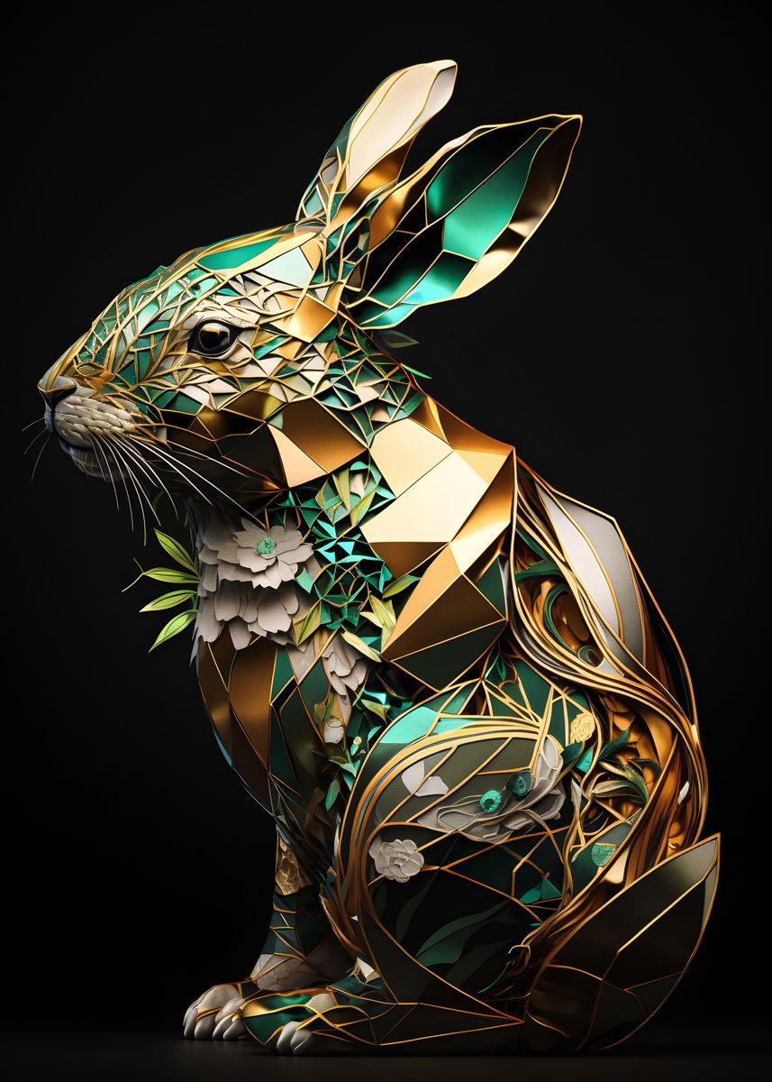 'Abstract Geometric Rabbit' Poster, picture, metal print, paint by ...