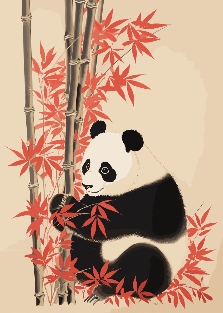 'Panda Japanese Painting' Poster, picture, metal print, paint by Mason ...