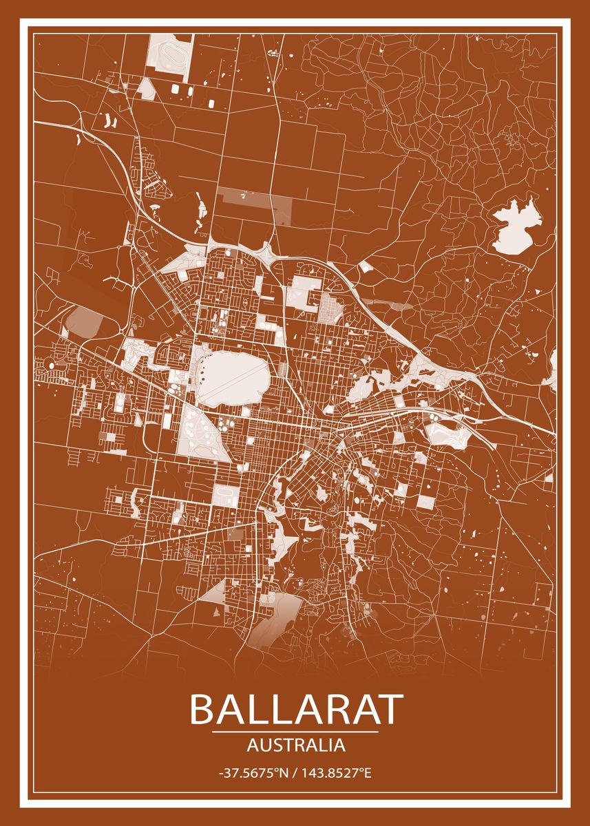 'Ballarat AU Brown City Map' Poster, picture, metal print, paint by ...