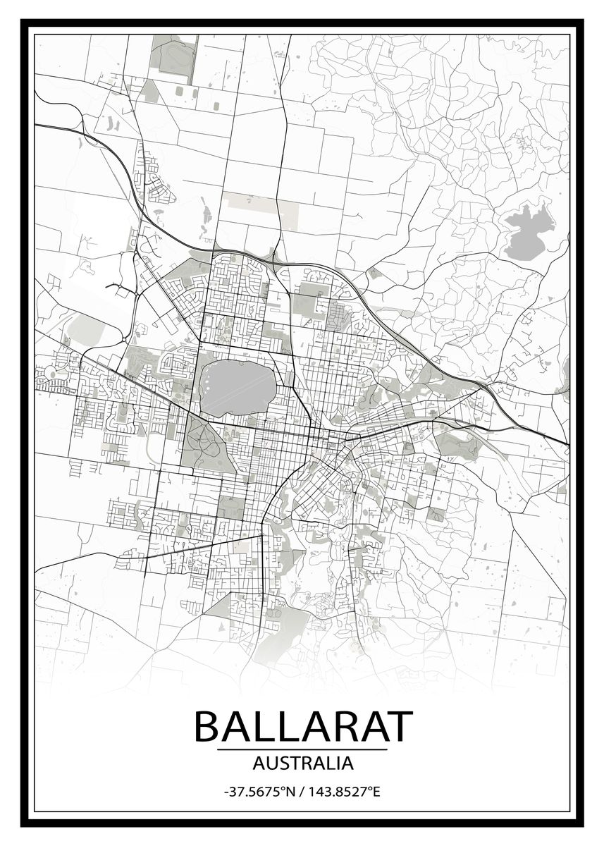 'Ballarat AU White City Map' Poster, picture, metal print, paint by ...