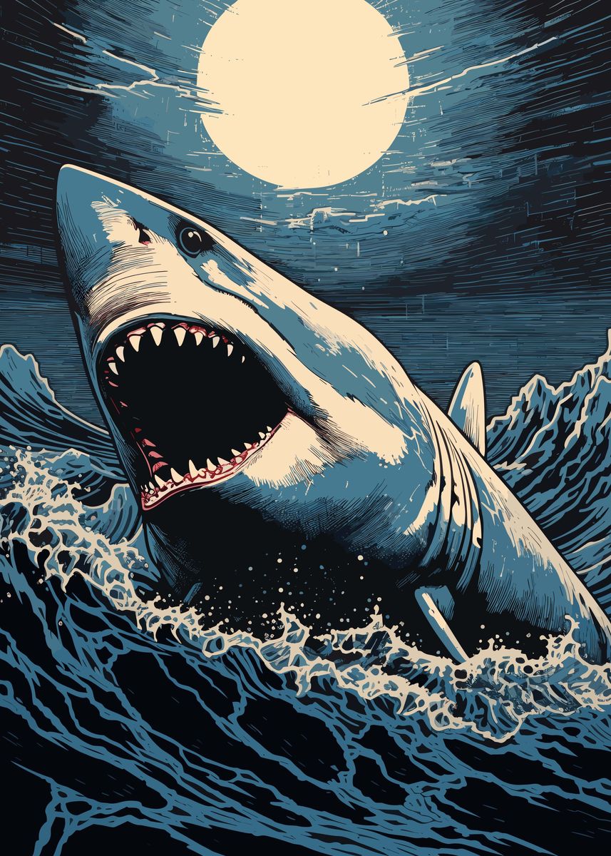 'Shark Japan Great wave' Poster, picture, metal print, paint by ...