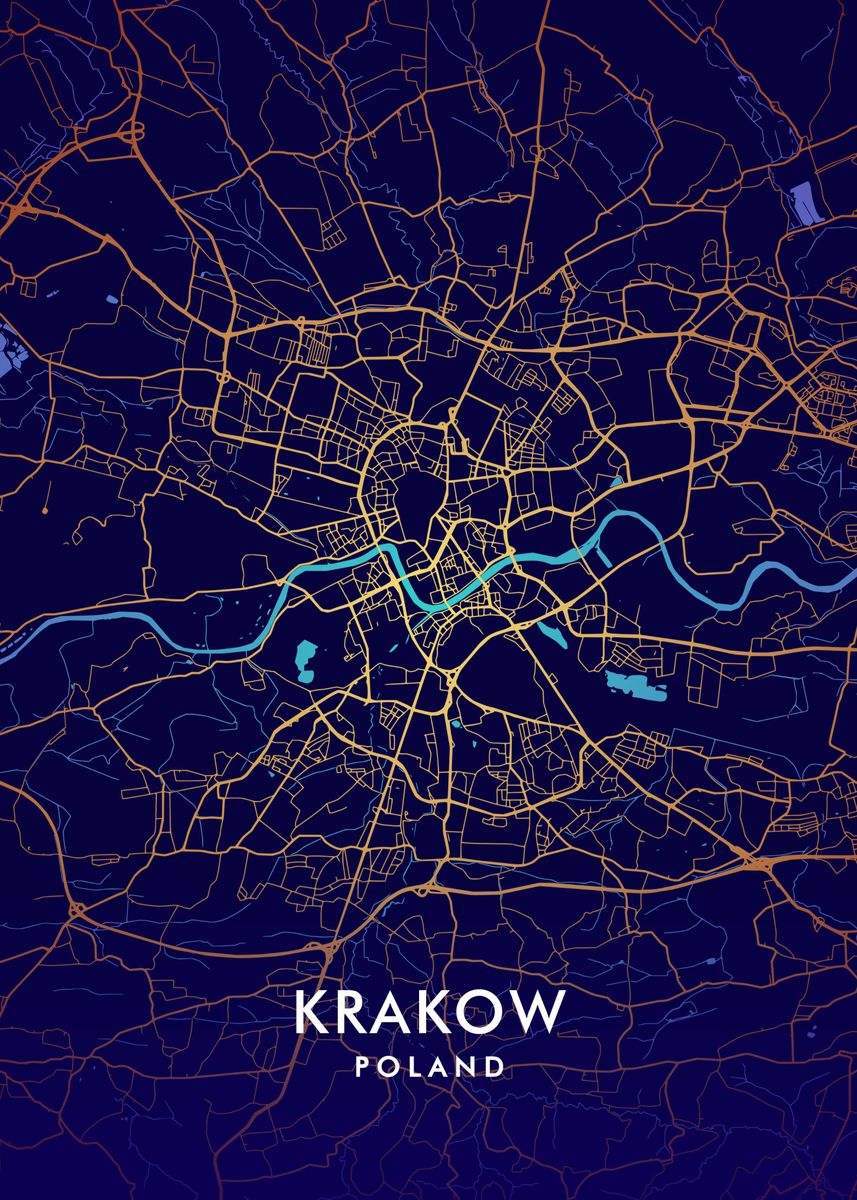 'Krakow Map' Poster, picture, metal print, paint by Miracle Studio ...