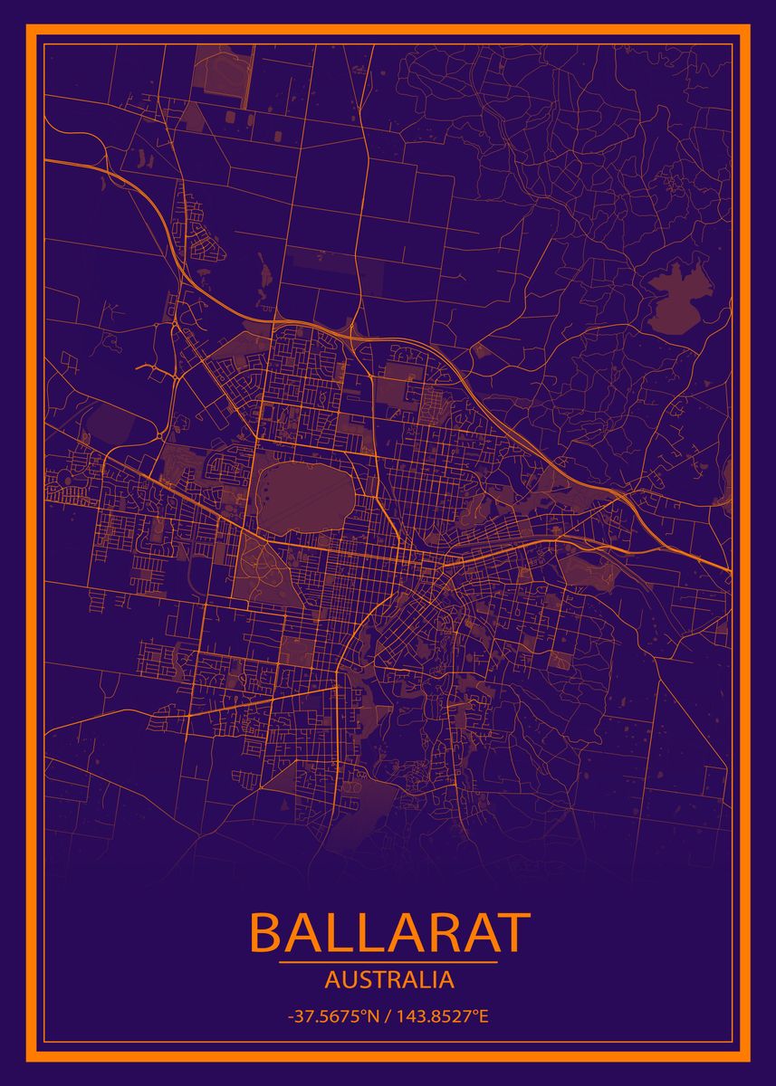 'Ballarat AUS Purple Map' Poster, picture, metal print, paint by Wall ...