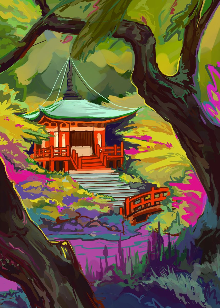 'Neon Japanese Shrine' Poster, picture, metal print, paint by Grizarts ...