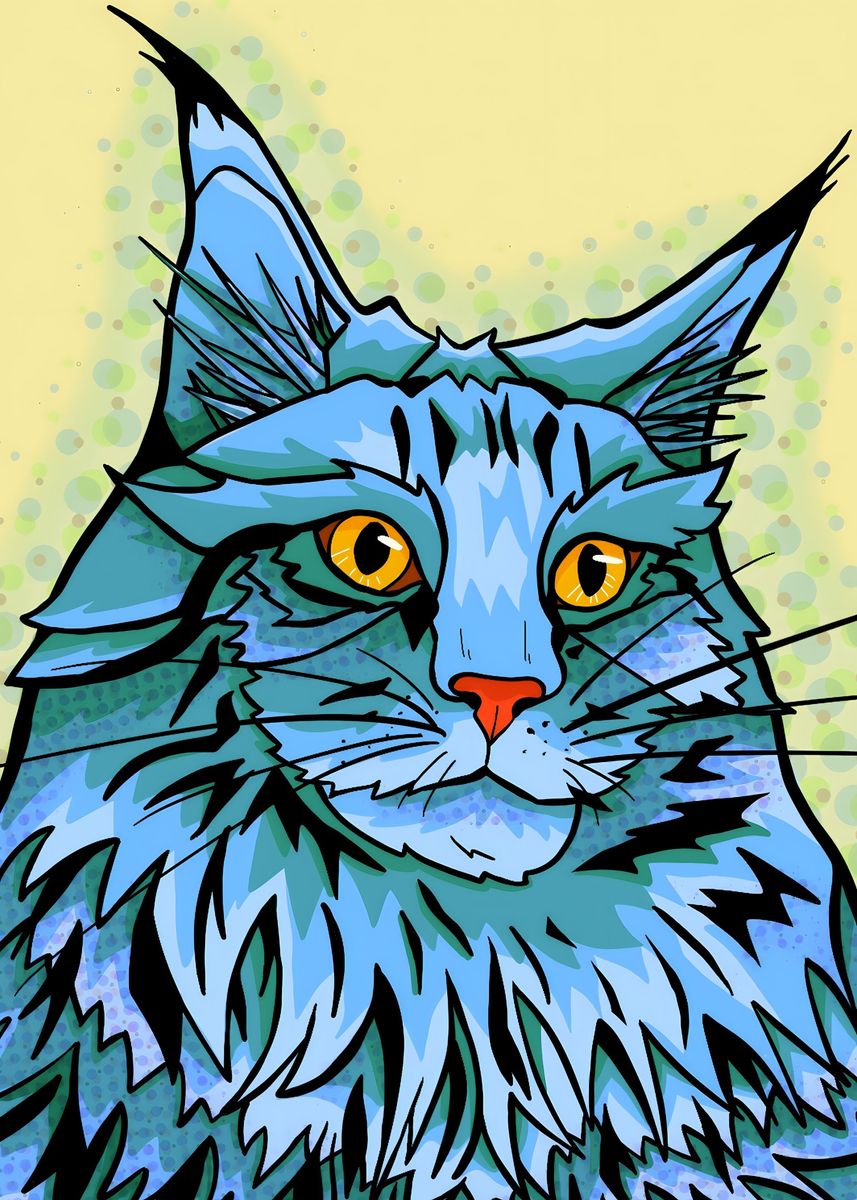 'Handsome blue maine coon' Poster, picture, metal print, paint by Sarah ...
